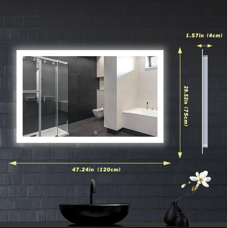 48 x 30 Rectangular Anti-Fog LED Vanity Mirror – Homlux